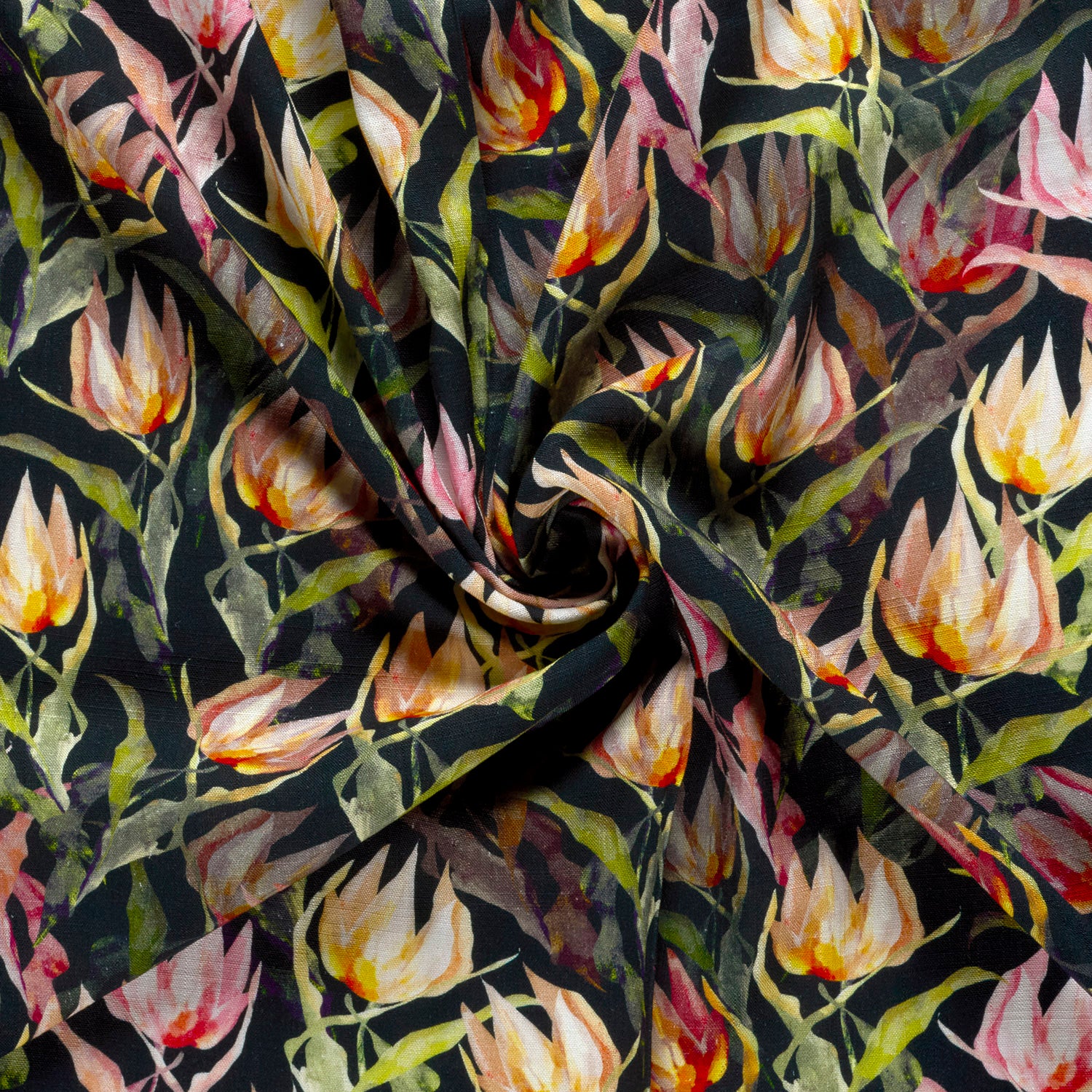 Viscose Lin Chaine et Trame Tissu fleurs Bleu Marine | Tissus en gros ...