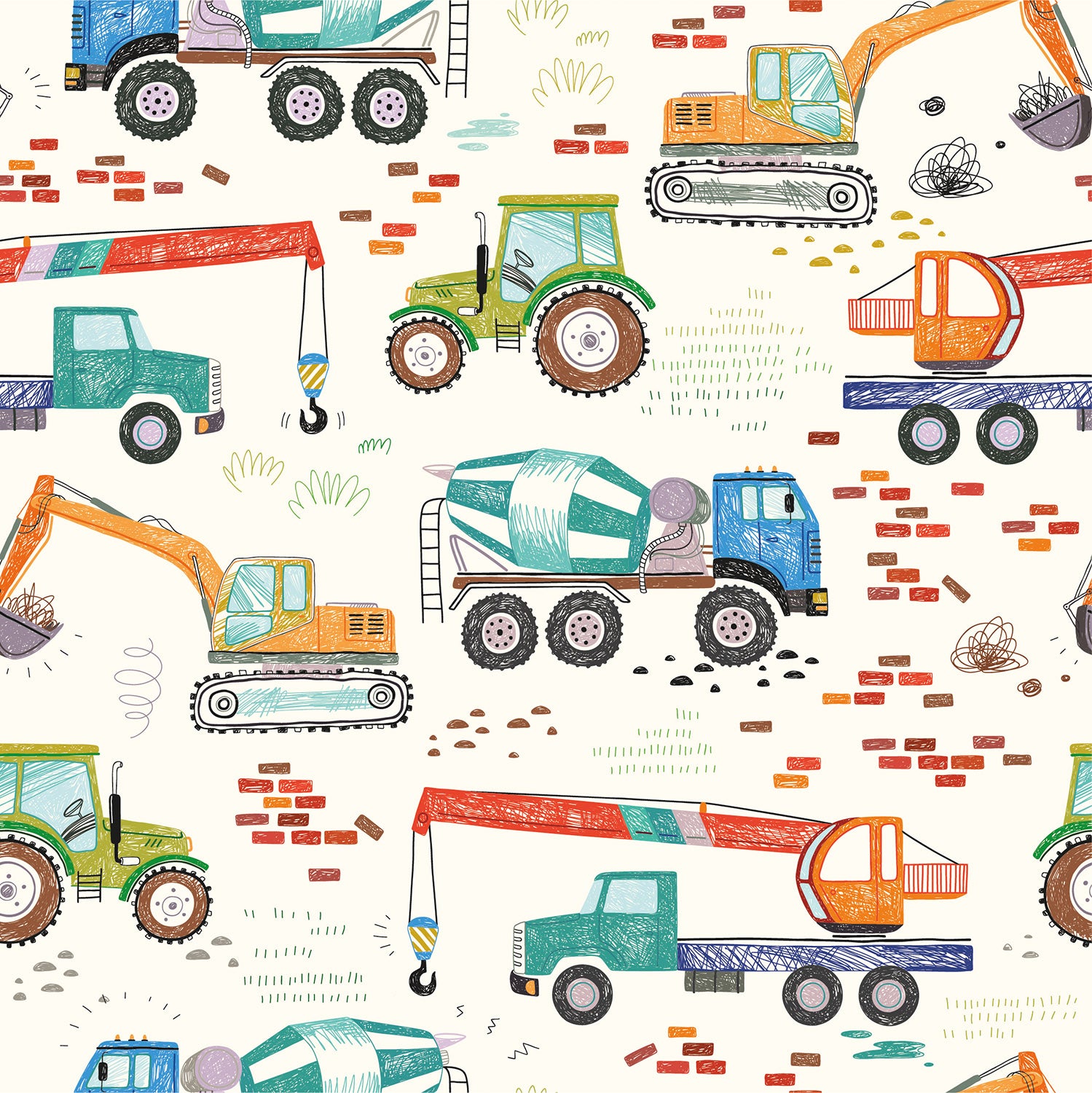 Cotton Jersey fabric Tractors Off White | Wholesale fabrics | Nooteboom ...