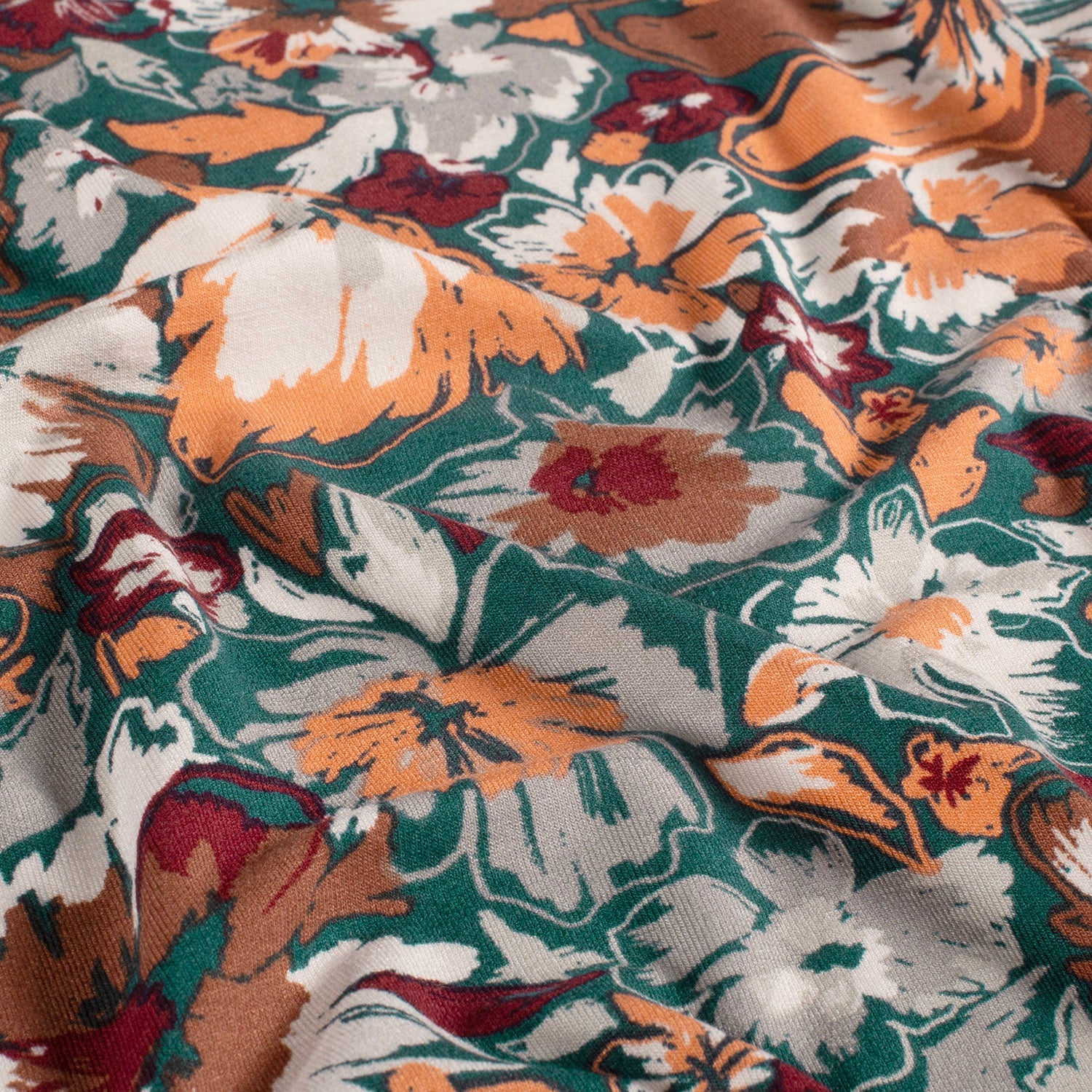 Viscose Vortex Jersey fabric Flowers Dark Green | Wholesale fabrics ...