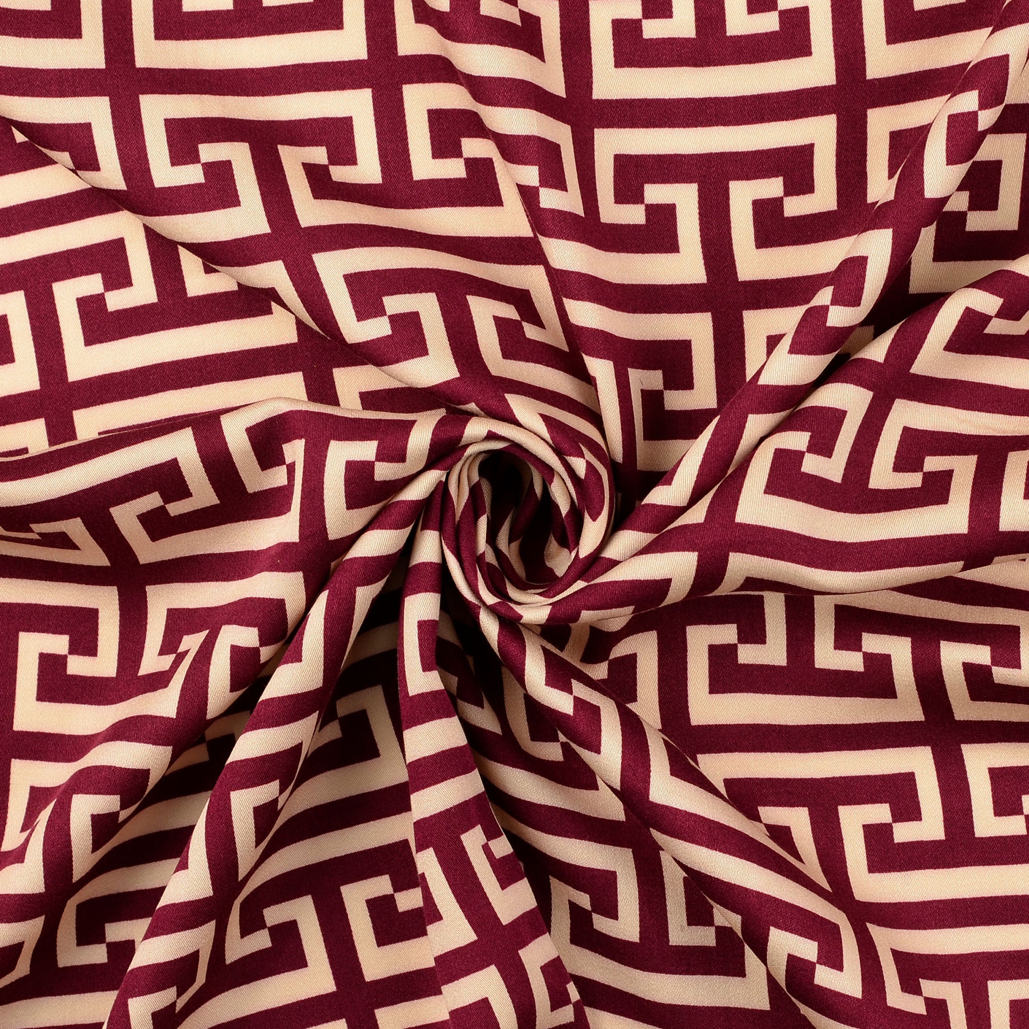 Viscose Satijn Stof Geometrisch Bordeaux | Stoffen groothandel ...
