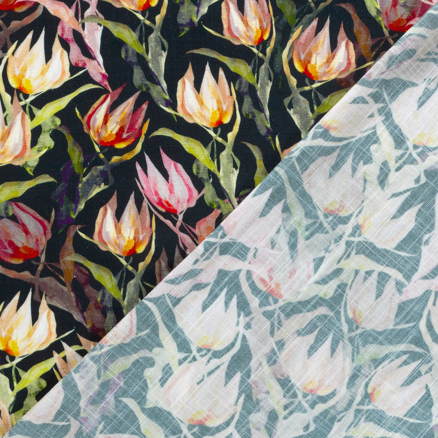 Viscose Lin Chaine et Trame Tissu fleurs Bleu Marine | Tissus en gros ...