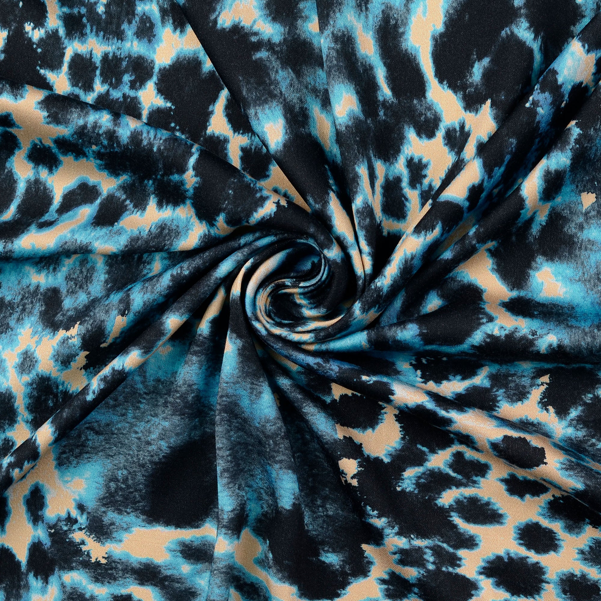 Viscose Satin fabric Animals Turquoise | Wholesale fabrics | Nooteboom ...