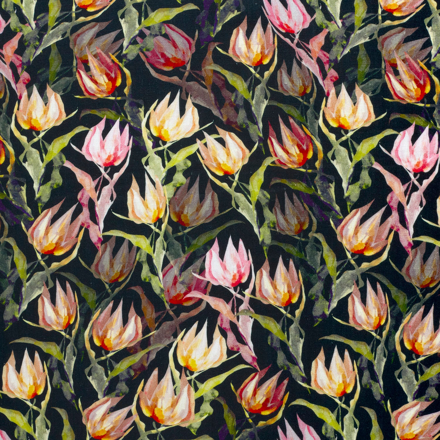 Viscose Lin Chaine et Trame Tissu fleurs Bleu Marine | Tissus en gros ...