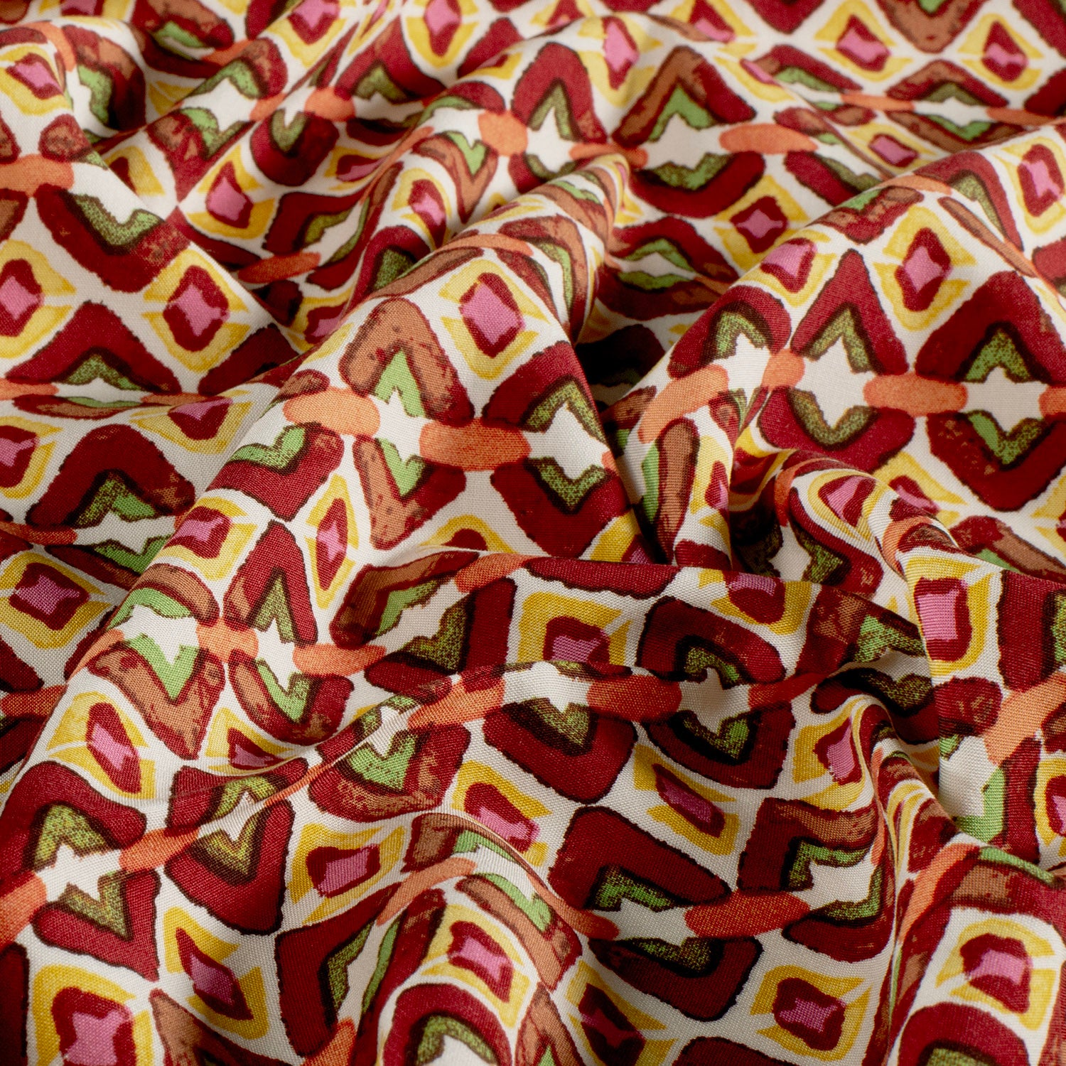 Viscose Poplin Stof Abstract Donker rood | Stoffen groothandel ...