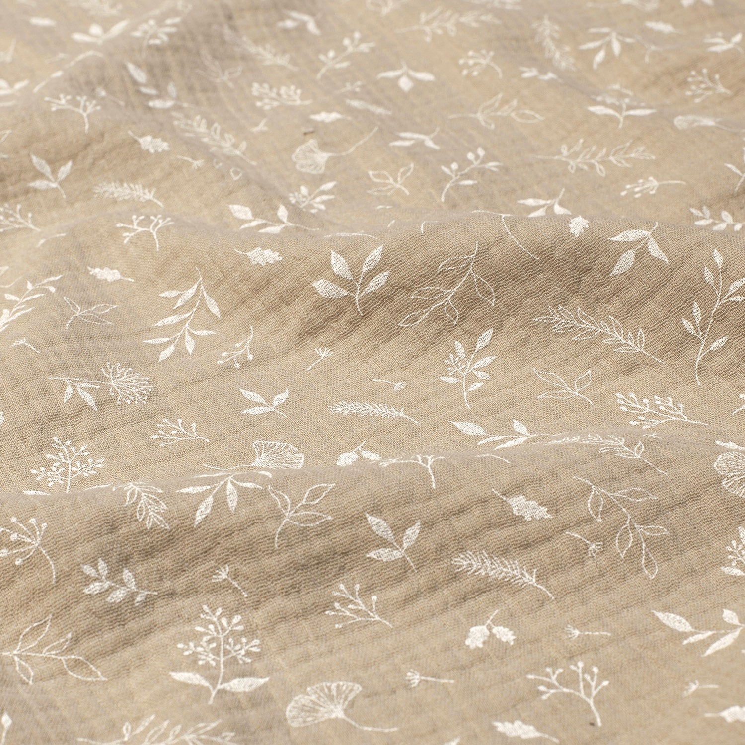 Muslin fabric Leaves Beige | Wholesale fabrics | Nooteboom Textiles