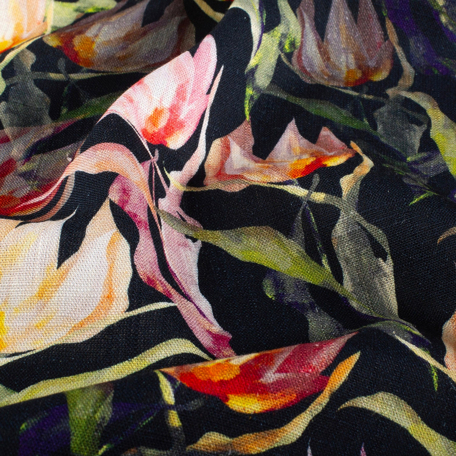 Viscose Lin Chaine et Trame Tissu fleurs Bleu Marine | Tissus en gros ...