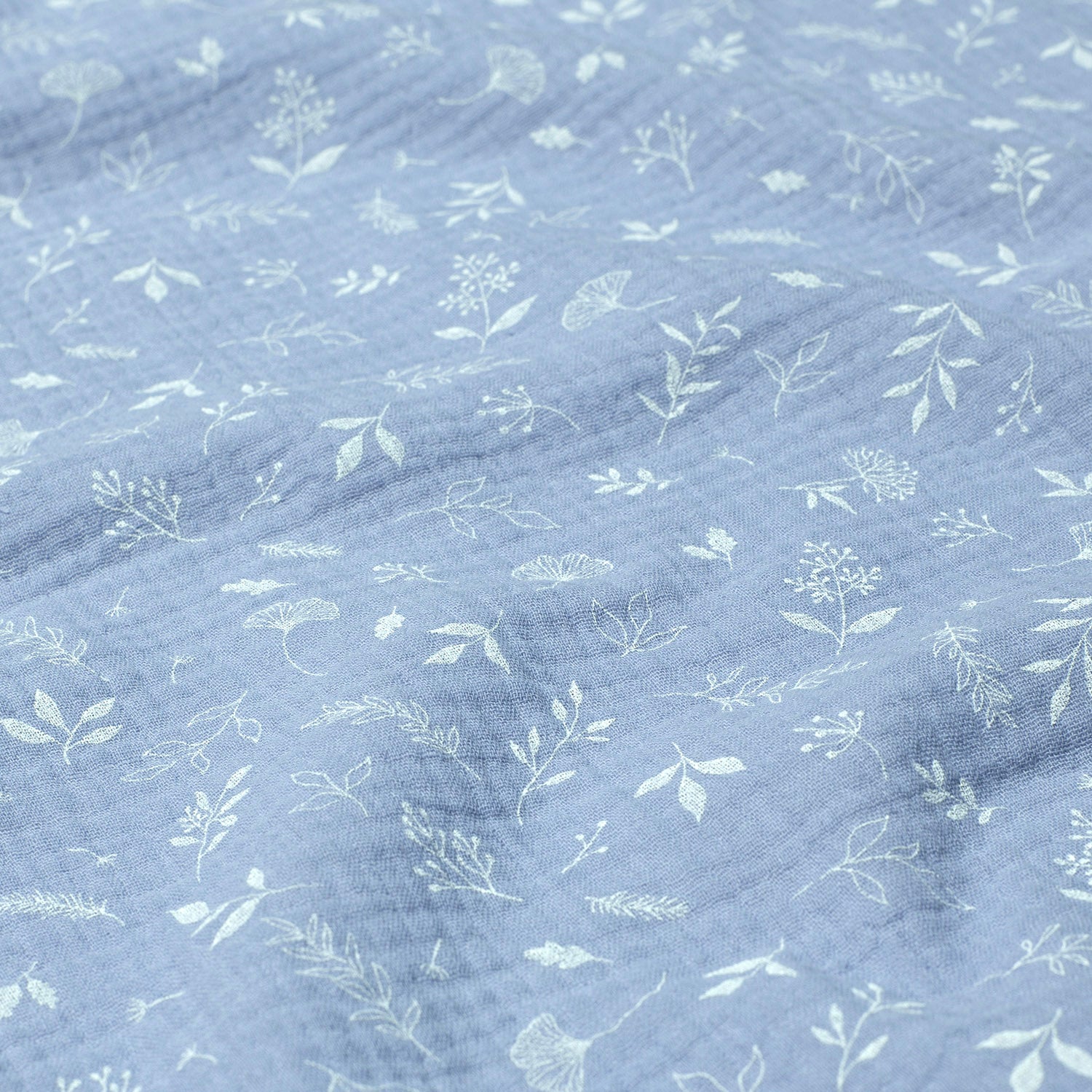 Muslin fabric Leaves Baby Blue | Wholesale fabrics | Nooteboom Textiles