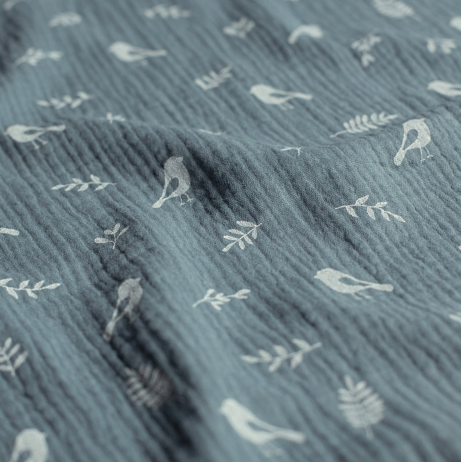 Muslin fabric Birds Steel Blue | Wholesale fabrics | Nooteboom Textiles